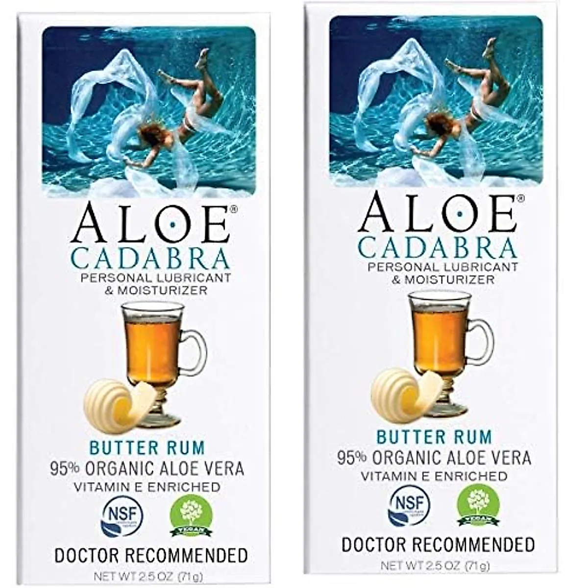 Aloe Cadabra Flavored Personal Lubricant and Vaginal Moisturizer, Organic Edible Aloe Lube for Men, Women and Couples, Non-Staining, pH Balanced, Toy Compatible (Butter Rum, 2.5 Ounces, 2 Pack)