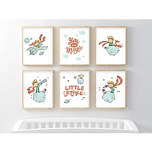 bumbleboo Nistio® Little Prince Nursery Wall Art, Little Prince Playroom Decor, Little Prince Posters, Set of 6 UNFRAMED Prints, 8x10