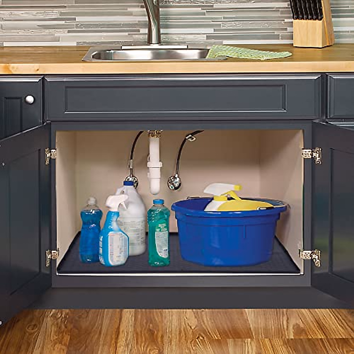 MEIKEYI Under Sink Mat - Kitchen Sink Mats Cabinet Liner Silicone Drip Tray 34" x 22" Unique Drain Function Design , Under Sink Mats for Kitchen Waterproof Bathroom Cabinet Equal Multiple Scenes