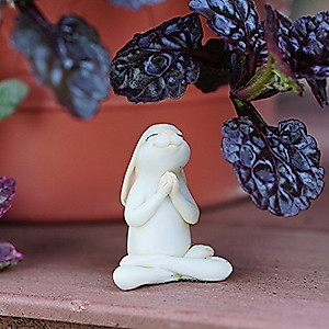 Top Collection Miniature Fairy Garden & Terrarium Yoga Bunny in Seated Namaste Pose Statue, Small, Cream