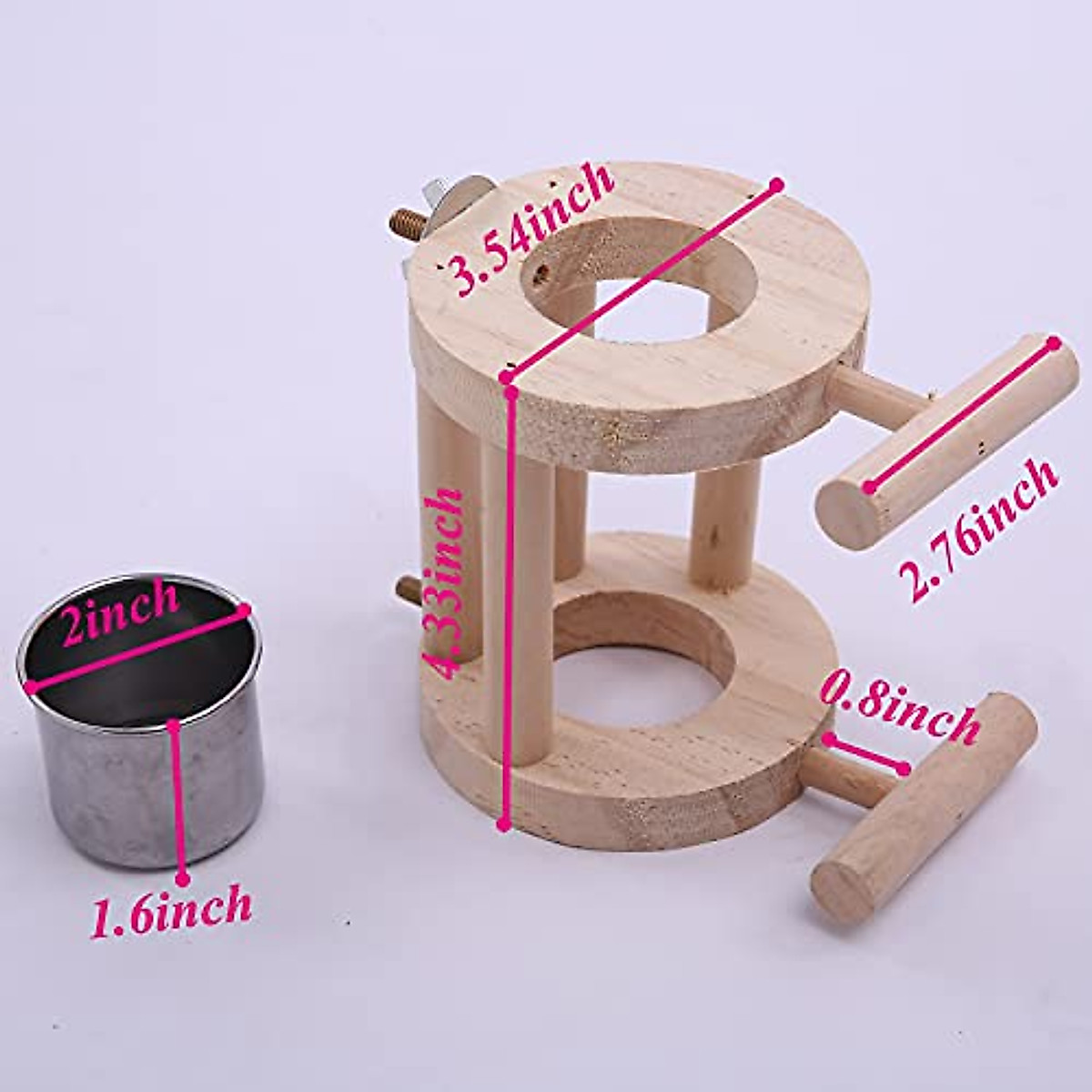 Bird Feeding Cups with Wooden Perch Stand, Bird Cage Stainless Steel Food Water Feeder with Wooden Platform for Parrot Macaw African Greys Budgies Parakeet Cockatiels Conure Lovebirds Finch Pigeon