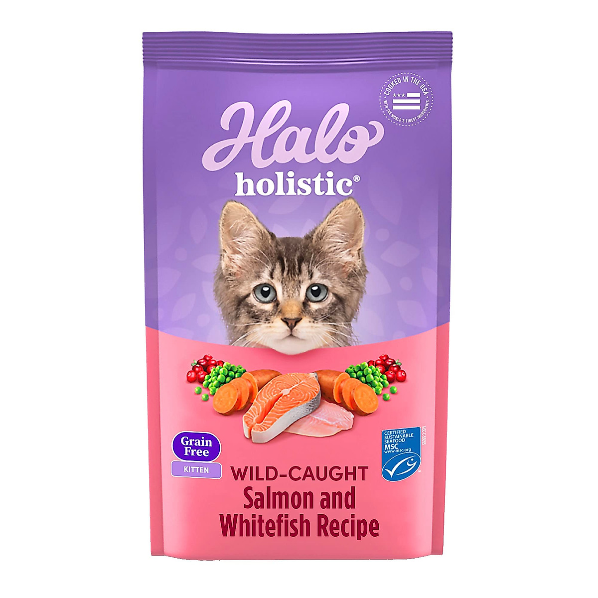 Halo Holistic Kitten Food Dry , Grain Free Wild - caught Salmon and Whitefish Recipe, Complete Digestive Health , Dry Cat Food Bag , Kitten Formula, 6-lb Bag