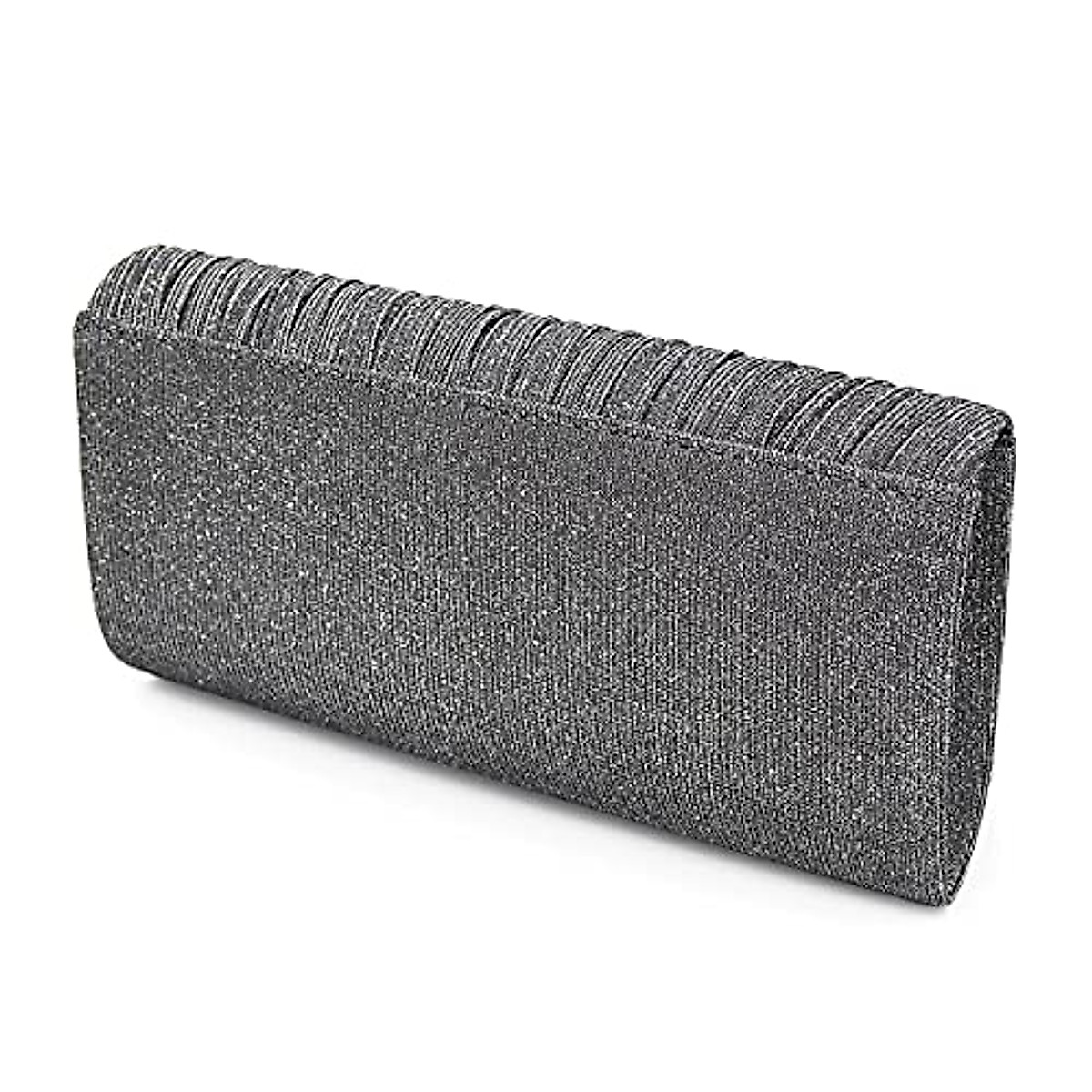 Premium Pleated Metallic Glitter Mesh Clutch Evening Bag Handbag, Grey One Size
