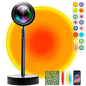 Freefa 64 Colors App Sunset Projection Lamp with Artificial Ivy Leaves, Atmosphere Sunset Lamp, Solset Projector Lamp for Indoors Bedroom Birthday Party Decorations