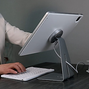 EMONITA Magnetic iPad Stand with 360° Adjustable Rotatable Charging Port iPad Cases - Silver