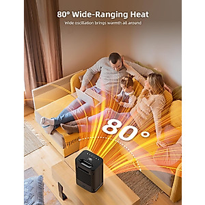 Space Heater Indoor, JRD 1500W PTC Portable Electric Heater with 80°Oscillation, Thermostat, 12h Timer, Fast Heat, Eco Mode, Remote, Small Quiet Safe Room heater Desk Heater for Office Bedroom Home