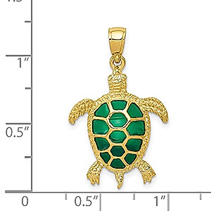 IceCarats 14K Yellow Gold Green Sea Turtle Necklace Charm Pendant 30mm x 18mm Only
