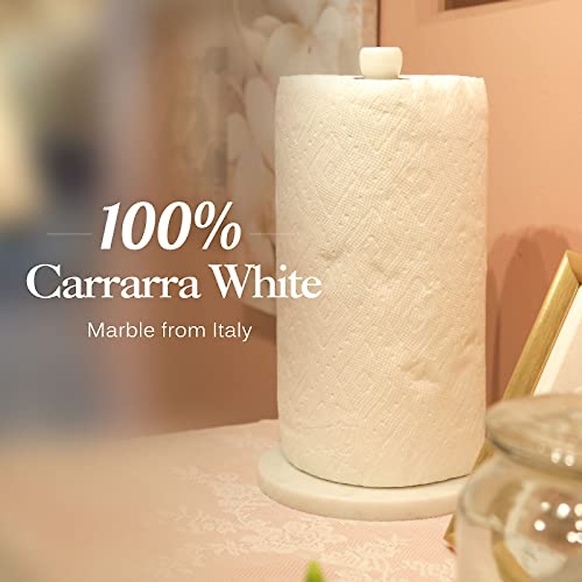 HERFECEAL Paper Towel Holder Stand, Marble Paper Towel Stand Marble Towel Dispenser Heavy-Duty Paper Towel Roll Holder for Kitchen Countertop Cabinet Bathroom, Carrara White