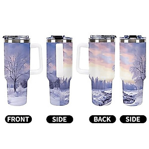 LLUTSNTH 40 Oz Vacuum Tumbler with White Handle Leakproof Insulated Tumbler Winter Landscape Stainless Steel Travel Mug with Lid And Straw Coffee Cup Cute Water Bottles Cup Holder Friendly