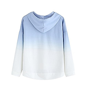SweatyRocks Women's Long Sleeve Hoodie Sweatshirt Colorblock Tie Dye Print Tops Blue Ombre Small