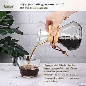 Lalord Pour Over Coffee Maker with Stainless Steel Filter, Borosilicate Glass Coffee Carafe, Modern Wooden Collar, Coffee Maker Carafe, Hold 2 Cups, 400 ml/13.5 oz, Clear
