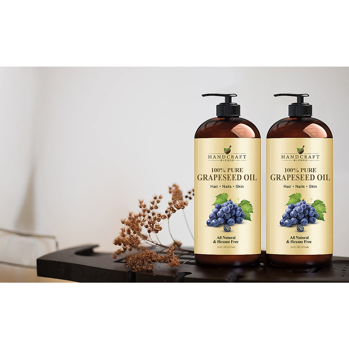 Handcraft Blends Grapeseed Oil - Cold-Pressed 16 Fl Oz - 100% Pure and Natural - Premium Grade Carrier Oil for Skin and Hair - Hair and Body - Massage - Hexane-Free