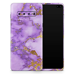 DesignSkinz Purple Marble & Digital Gold Foil V2 Protective Vinyl Decal Wrap Skin Cover Compatible with The Samsung Galaxy S20 (Screen Trim & Back Glass Skin)
