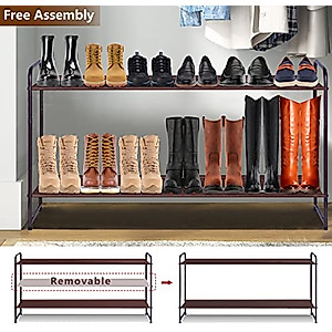 AOODA 3-Tier Long Shoe Rack for Closet Stackable Wide Shoe Shelf, 4 Tier Long Metal Shoe Organizer for Closet, 2 Item Bundle