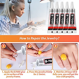 B7000 Glue Clear with Precision Tips, 5 PCS Jewelry Bead B-7000 Glue for Diamond Jewelry Rhinestone Applicator Tools Set Fabric Glue Strength Adhesive for Nail Art DIY Crafts Clothes Shoes Bags