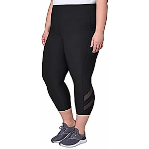 Mondetta Womens Midweight High Waisted Mesh Capri Legging (Small, Black)