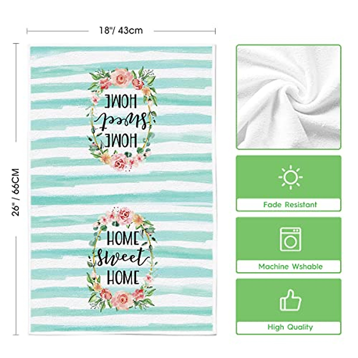 Artoid Mode Watercolor Stripes Flower Bottle Wreath Kitchen Dish Towels, 18 x 26 Inch Seasonal Spring Bicycle Truck Ultra Absorbent Drying Cloth Tea Towels for Cooking Baking Set of 4