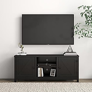 Panana Modern Farmhouse TV Stand for 65 inch TV, Entertainment Center with Storage and Open Shelves, Wood TV Stands TV Table Stand for Living Room, Bedroom (Black, for 32"-65" TV)