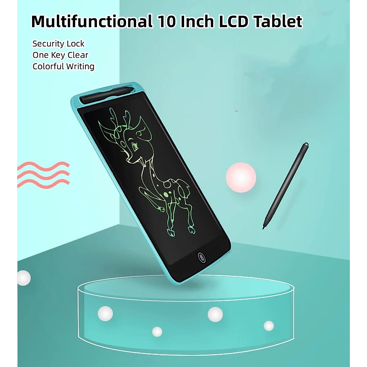 10 Inch Colorful LCD Writing Tablet, Toddler Doodle Board Electronic Drawing Writing Pad for Kids, Reusable and Portable Educational and Learning Toys Gifts for 3 4 5 6 7 Year Old Girls Boys (Blue)