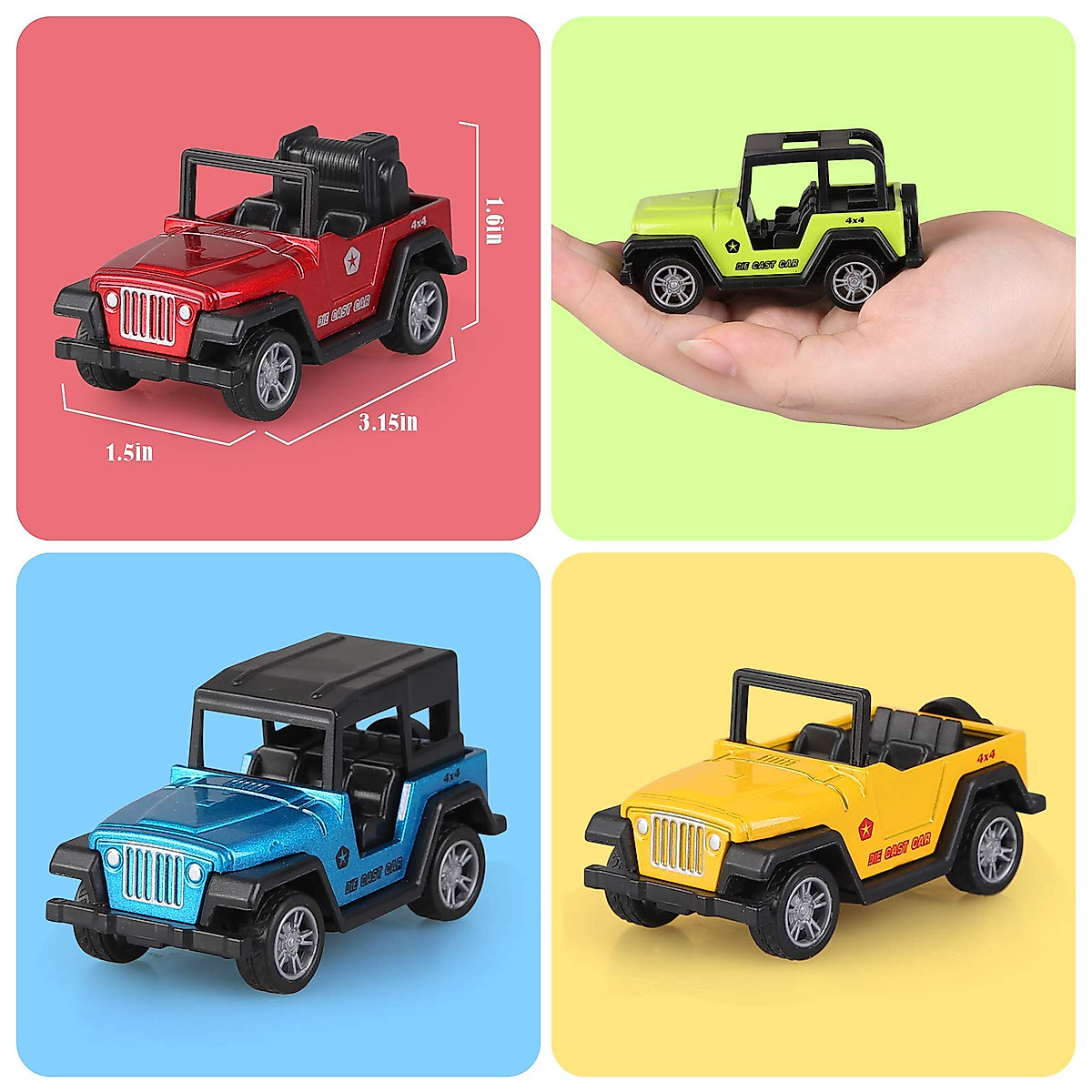 kramow Cars Toys Pull Back Vehicles, Model Vehicles Toy for Baby Toddler Boys Girls, 4 Pieces Pack