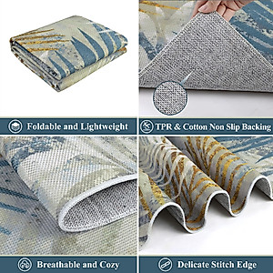 Vaukki Patio Outdoor Rug, Non Slip Picnic Outdoor Rug for Patio, Leaf Washable Outside Deck Area Rug, Outdoor Camping Carpet for RV, Deck, Camping and Patio (Blue, 3'x5')