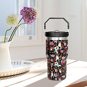 Boston Terrier Tumbler - Vacuum Insulated Double Wall Travel Tumbler - Dog Lovers Gifts for Women - Insulated Coffee Tumblers - Handle and Insulated Flip Straw 20OZ