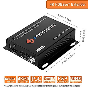 J-Tech Digital 4K Ultra HD HDBaseT HDMI Extender Over Cat5e/6 Ethernet up to 230ft (1080P) 130ft (4K), Supports HDCP 2.2/1.4, RS232, Bi-Directional IR and PoC