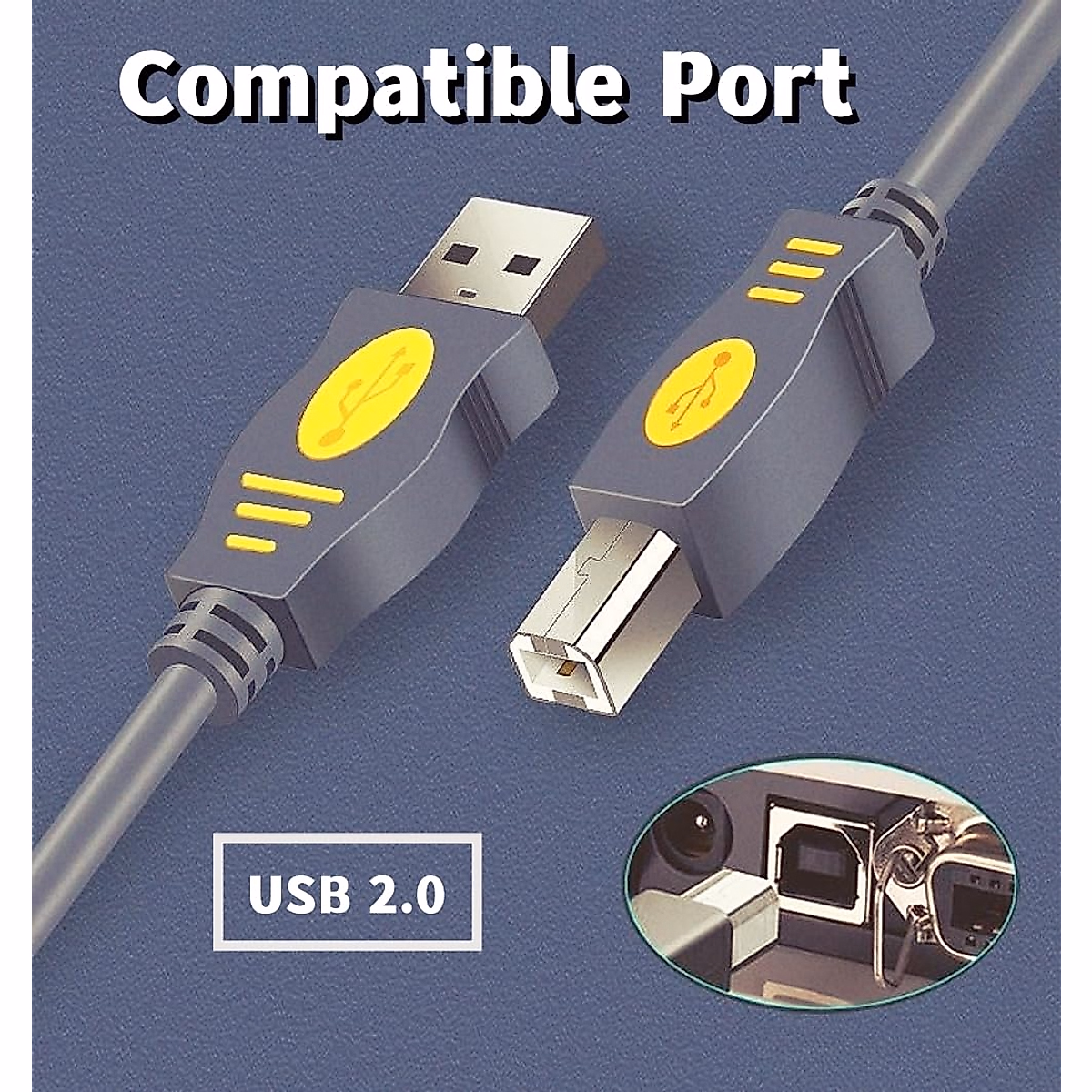 Qjin USB 2.0 Printer Cable for HP DeskJet 4155e 2755e, Smart Tank 5000, Canon PIXMA, Epson, Brother, Samsung, Lexmark Printer, 10 Feet