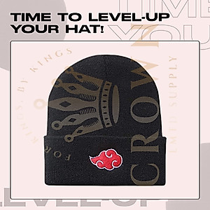 Anime Beanie Hat Winter Caps for Men and Womens Beanies, Cuffed Knit Graphic Beanie, Comfy and Soft Embroidered Anime Hat (Black Red)