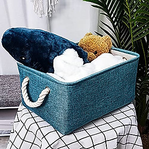 Protecu Storage Bins - Storage Baskets for Organizing with Cotton Rope Handles | Baskets for Gifts Empty for Home Office Toys Kids Room Clothes Closet Shelves(Blue,14.2x10.2x6.3inch)