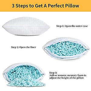 HOMBYS Extra Firm Bed Pillows for Sleeping, Shredded Memory Foam Pillows King Size Set of 2, for Side, Back, Stomach Sleepers,Viscose from Bamboo Cooling Cover