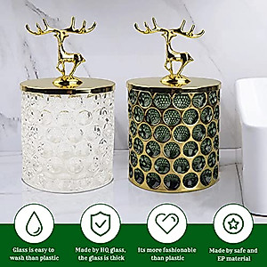 Ezebesta 2PCS Vintage Bathroom Canisters Luxury Small Thick Glass Jar Set Qtip Holder Dispenser for Cotton Ball & Pads Storage Organization Beautiful Decor