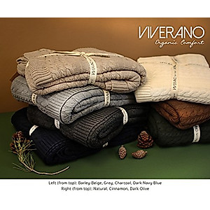 100% Organic Cotton Throw Cable Knit Blanket (50x70in) Super Soft Warm Luxurious Pure All-Season Eco-Friendly (Grey)