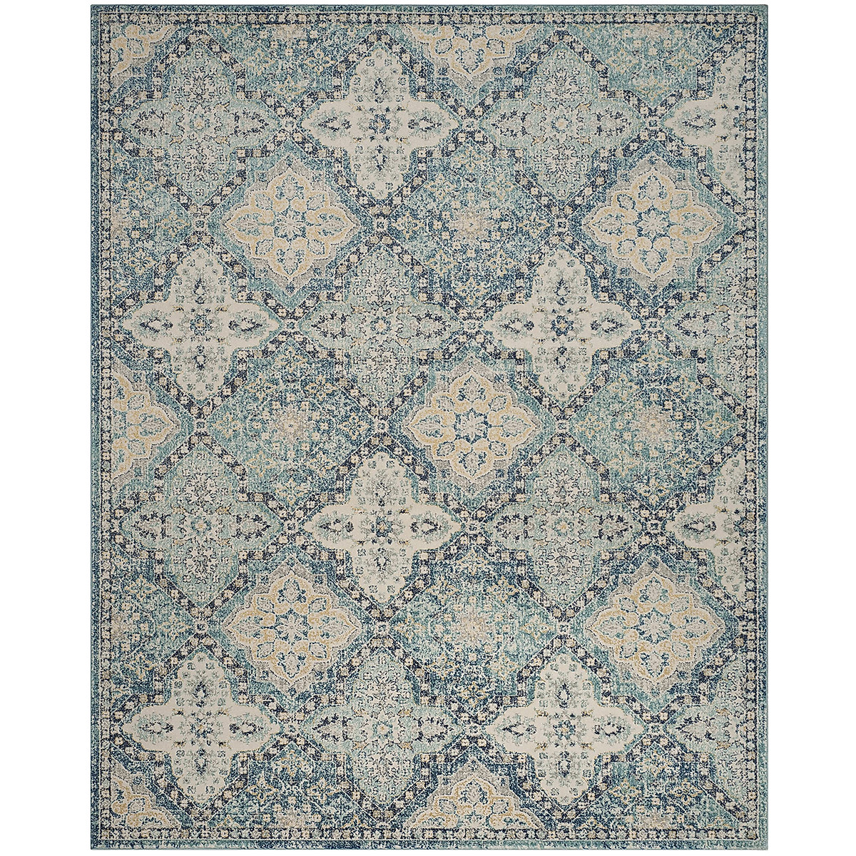 SAFAVIEH Evoke Collection 10' x 14' Light Blue/Ivory EVK274C Boho Trellis Non-Shedding Living Room Bedroom Dining Home Office Area Rug