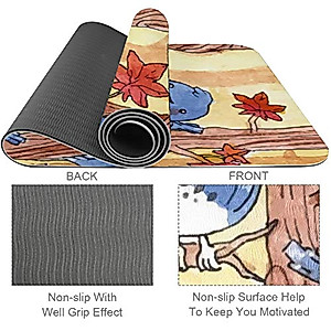 Unicey Thick Non Slip Exercise & Fitness 1/4 Yoga mat with Autumn Birds Rest On The Tree Maple Leaves Blue Print for Yoga Pilates & Floor Fitness Exercise (61x183cm)