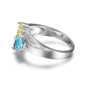 Mothers Ring with 3 Heart Simulated Birthstones Engraved 3 Names Personalized Promise Rings for Her Mom Jewelry (8.5)