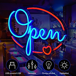 FITNATE Open Sign for Business, 16"x 12" Brightness Adjustable Neon Open Sign USB Powered Ultra Bright Led Light Sign for Window Bar Store Party Decor