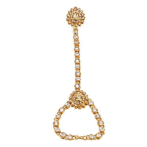 Efulgenz Mothers Day Indian Bollywood Crystal Kundan Finger Ring Link Chain Wedding Bridal Bracelet Hand Harness Slave Bracelet Jewelry