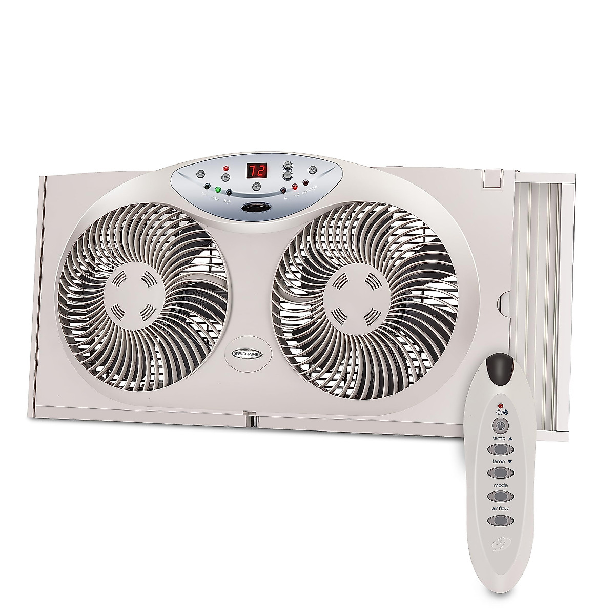 Bionaire Window Fan with Twin 8.5-Inch Reversible Airflow Blades and Remote Control, White