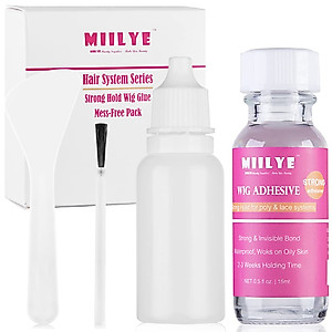 Waterproof Lace Glue, Clear| Invisible MIILYE Hair Replacement Wig Bonding Glue, Strong Hold Acrylic Wig Adhesive for Front Lace Wigs and Poly Hairpieces, Toupee, Cosmetic Hair Systems, 0.5oz/ 15ml