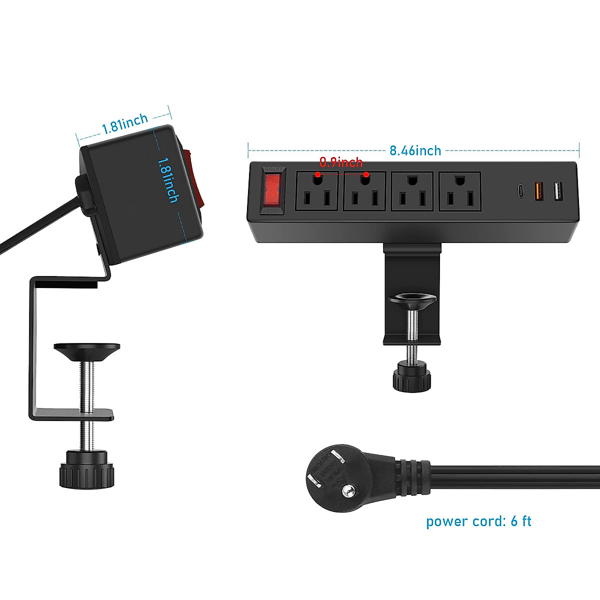 Desk Edge Power Strip with 4 USB