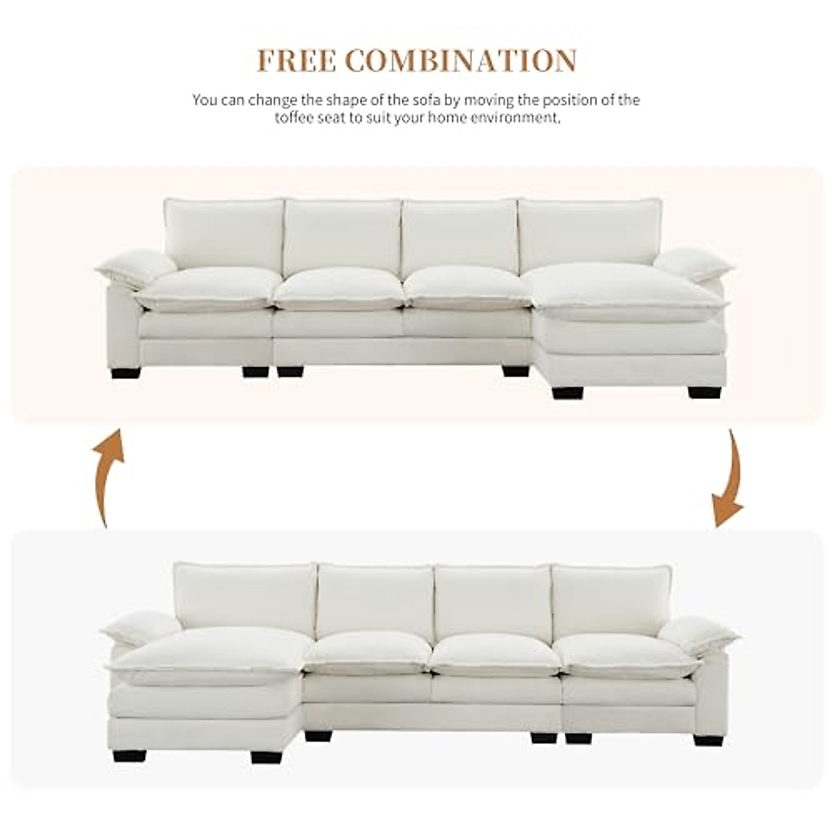 L Shape Sectional Couch for Living Room Sets, 118" 5-Seat Sofa Couch with Chaise Lounge, Chenille Cloud Sofa with Double Seat Cushions, Sleeper Sofa Couch for Apartment, Studio, Office, Beige