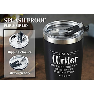 Onebttl Writer Gifts for Women/Men - 20oz/590ml Stainless Steel Insulated Tumbler with Straw - Graduation/Birthday/Christmas Gift for Writers, Novelist, Scriptwriter - Story, Black