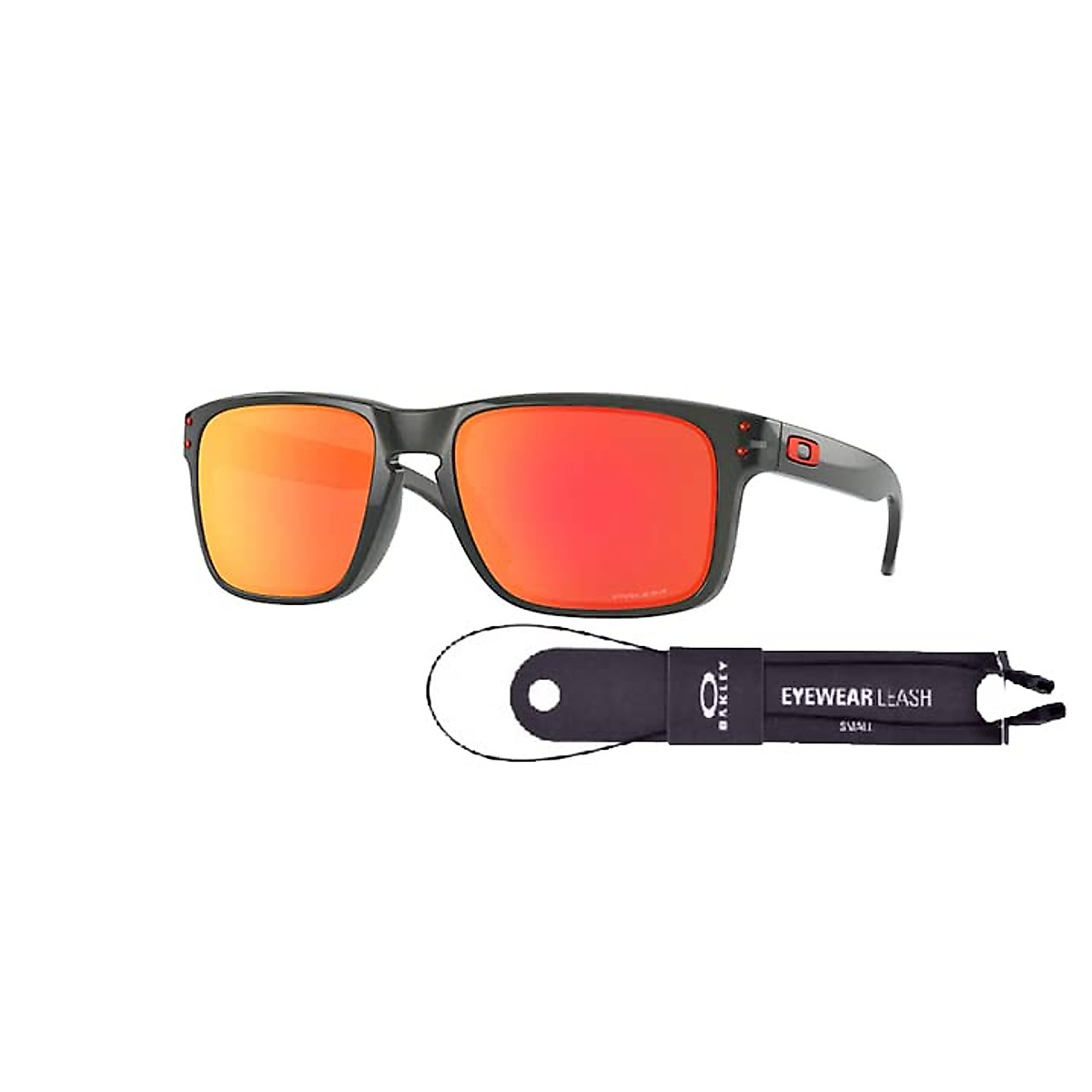 Oakley Holbrook Asian Fit OO9244 Low Bridge 924428 56MM Grey Smoke/Prizm Ruby Rectangular Sunglasses for Men + BUNDLE Accessory Leash + BUNDLE with Designer iWear Eyewear Kit