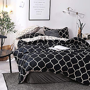 NTjinli Duvet Cover Queen Size-Dark Green Fish Scale Queen Duvet Cover Set,100% Washed Microfiber Queen Comforter Set,1 Duvet Cover 90x90 Inches with Zipper Closure and 2 Pillow Shams… (Black, Queen)