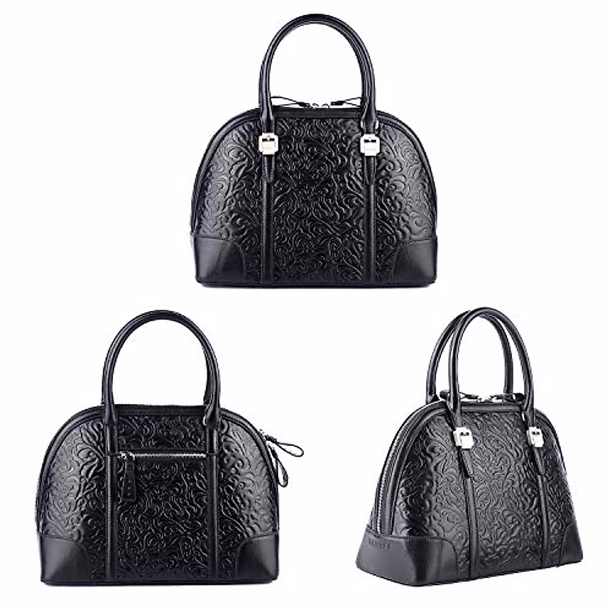 Banuce Black Embossed Pattern Leather Handbags for Women Purse Shoulder Tote Bag