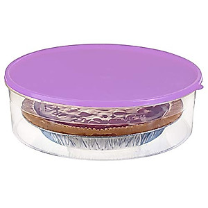 Zilpoo Plastic Pie Carrier with Lid, 10.5”, Cupcake Container, Muffin, Cookies, Cake Holder, Round Freezer Storage Food Keeper with Cover, Purple