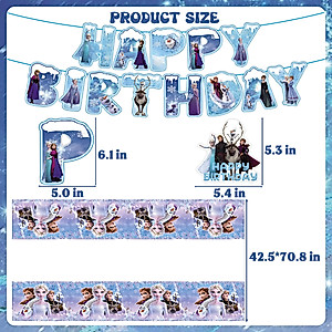 Frozen Birthday Party Supplies for Girls, Frozen Birthday Party Decorations Include Banner, Frozen Balloons, Hanging Swirls, Stickers, Cupcake Toppers, Tablecloth