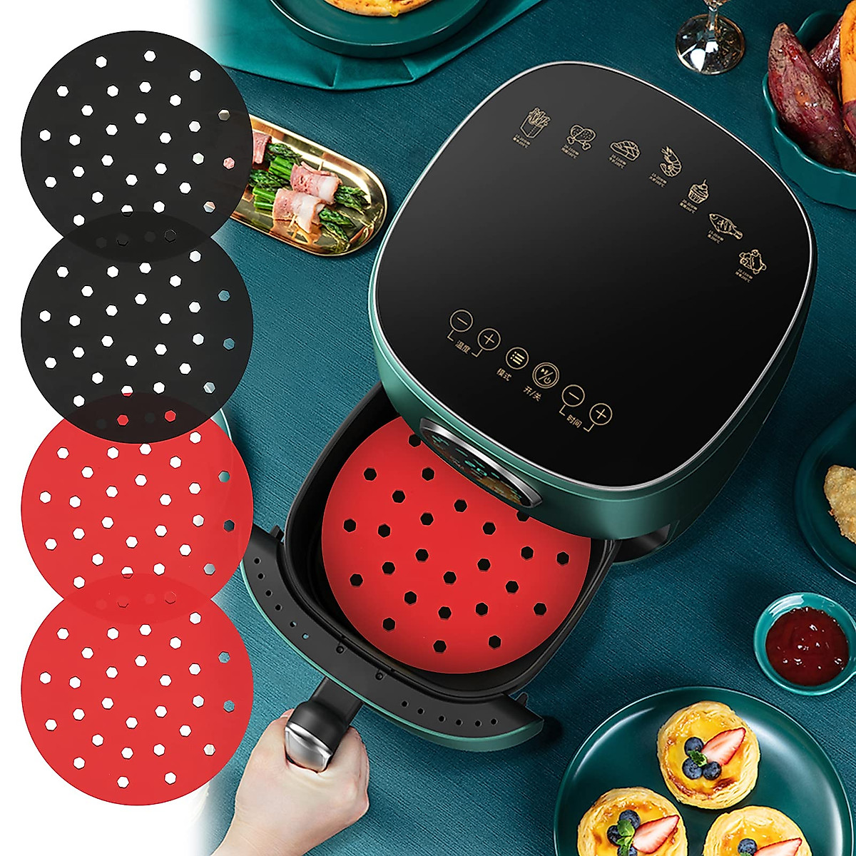 Retexal Kitchen Reusable air fryer silicone liners 4 Pack Air Fryer Heat Resistant and Food Safe-9" Square