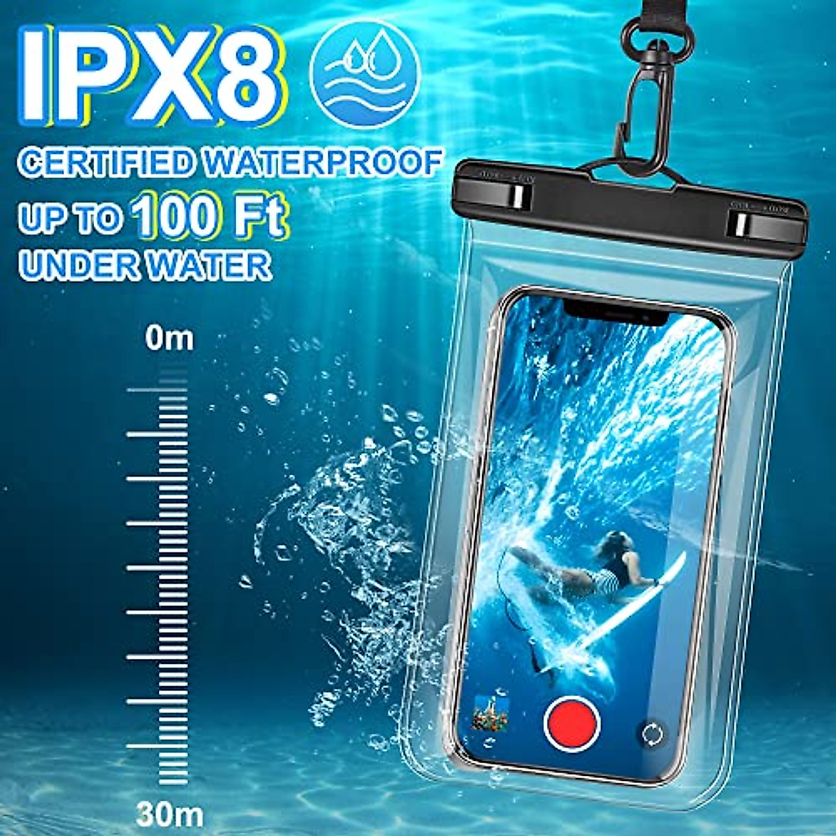 takyu Waterproof Phone Pouch, Universal Premium PVC Waterproof Cell Phone Case Dry Bag Compatible for iPhone 14,13,12 11 Pro Max Plus Mini & Other Smartphones Up to 7 inches (Black,Black/2 Pcs)